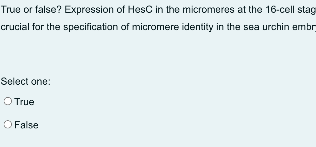 Solved True or false? Expression of HesC in the micromeres | Chegg.com