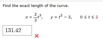 Solved Find the exact length of the curve. x = | Chegg.com