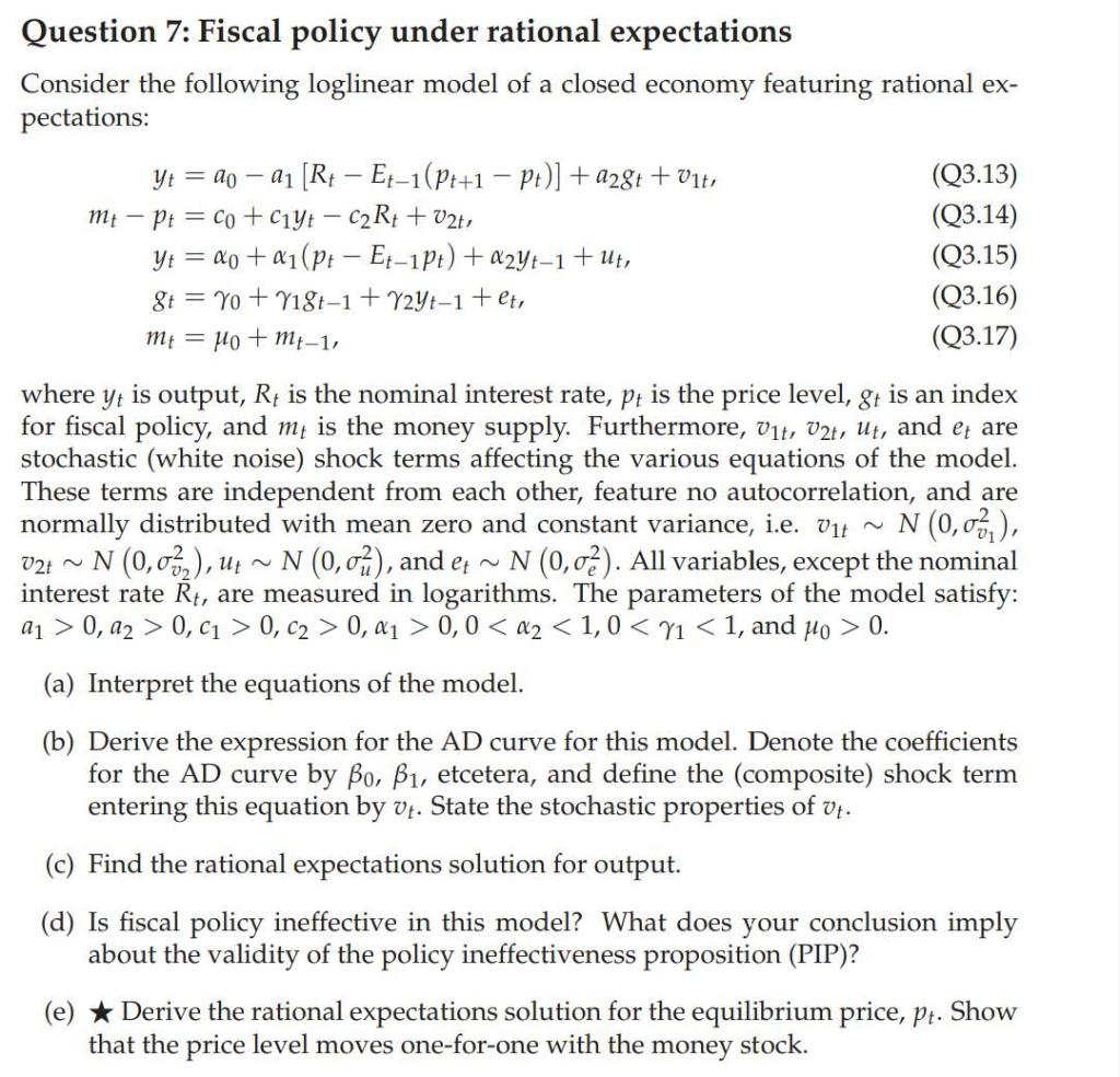 Solved Question 7: Fiscal policy under rational expectations | Chegg.com