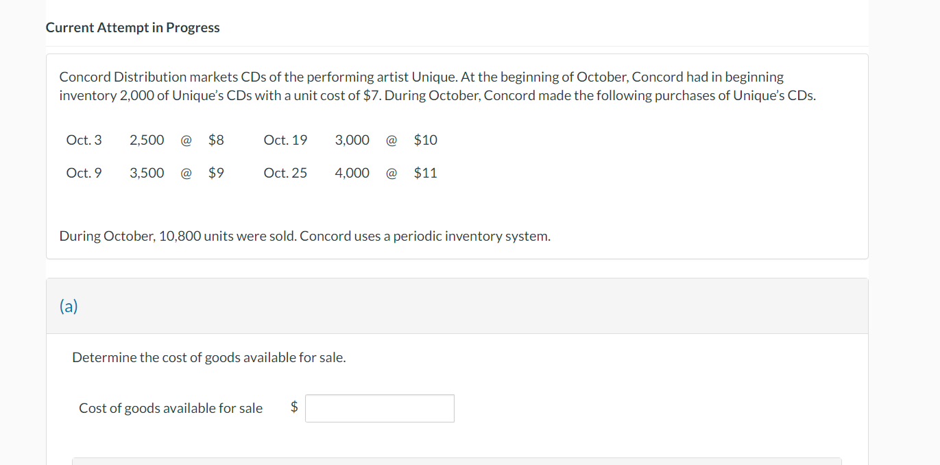 Solved Current Attempt in Progress Concord Distribution | Chegg.com