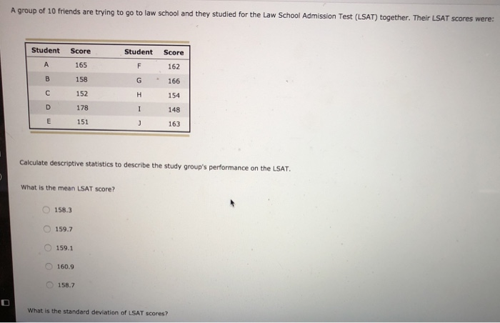 Solved What is the standard deviation of LSAT scores? 9.0 | Chegg.com