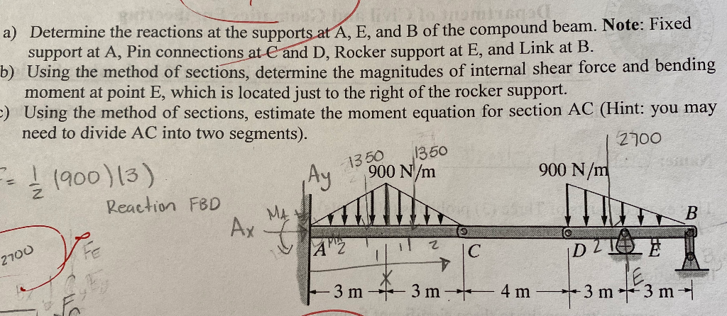 Solved cermine the reactions at the supports at A, E, and B | Chegg.com