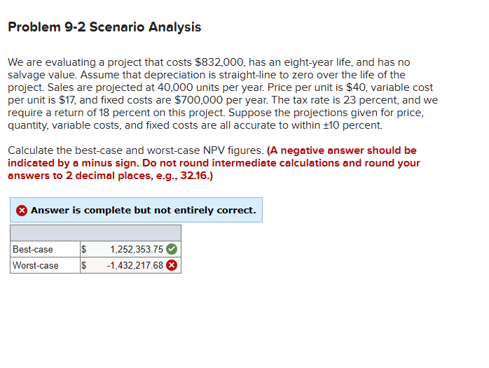 Solved Problem 9-2 ﻿Scenario AnalysisWe are evaluating a | Chegg.com
