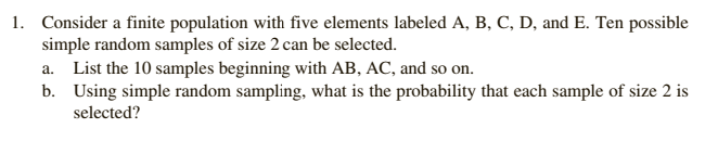Solved 1. Consider a finite population with five elements | Chegg.com