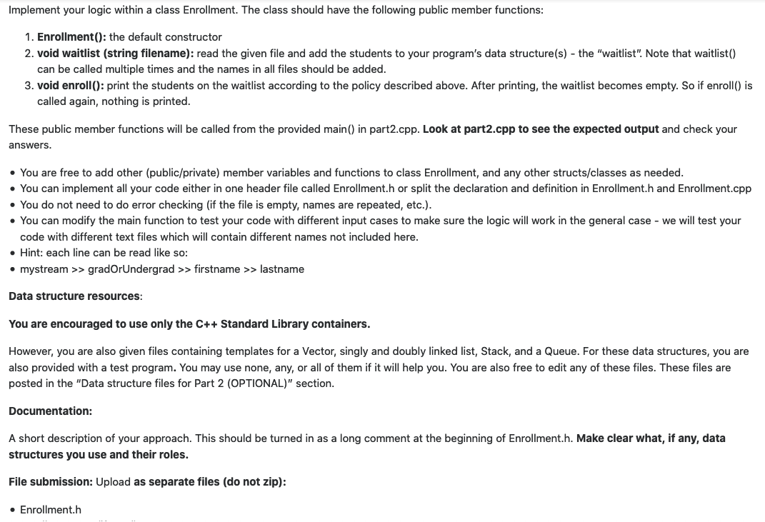 In C++ : **Implement C++ code in Enrollment.h | Chegg.com