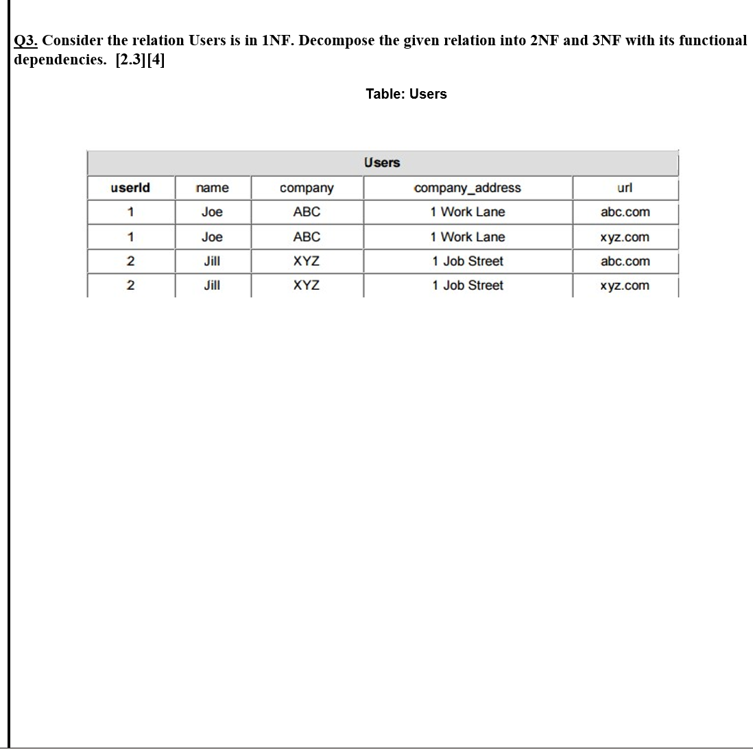 Solved Consider the relation Users is in 1NF. ﻿Decompose the | Chegg.com