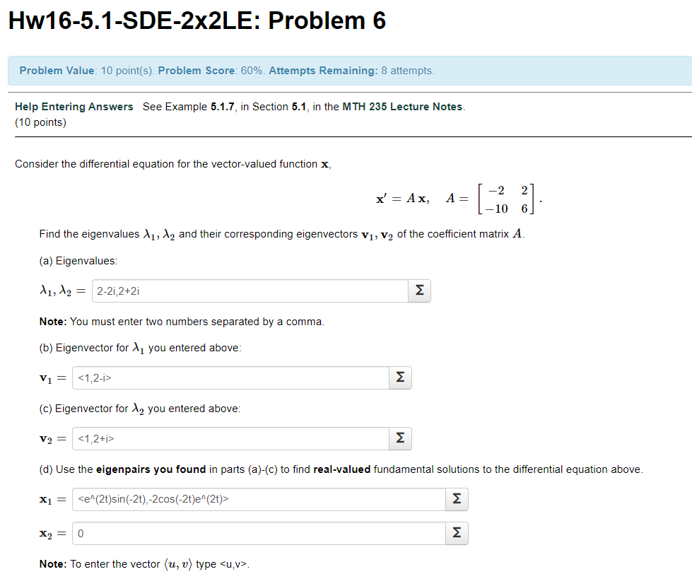 Solved Hw16-5.1-SDE-2x2LE: Problem 6 Problem Value: 10 | Chegg.com