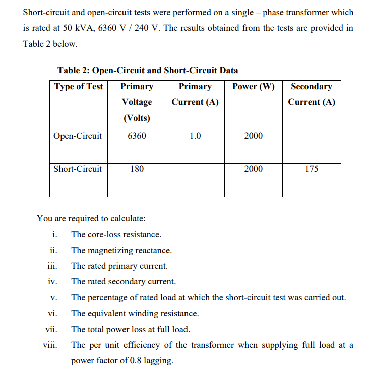 Solved Short-circuit and open-circuit tests were performed | Chegg.com