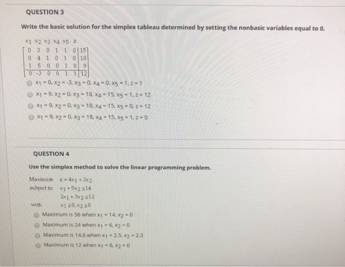 Solved QUESTION 3 Write the basic solution for the simplex | Chegg.com