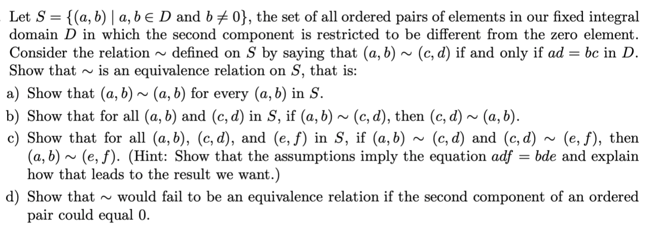 Solved Let S = {(a,b) | a, b e D and b +0}, the set of all | Chegg.com