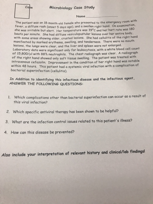 Cape Microbiology Case Study Name The patient was an | Chegg.com