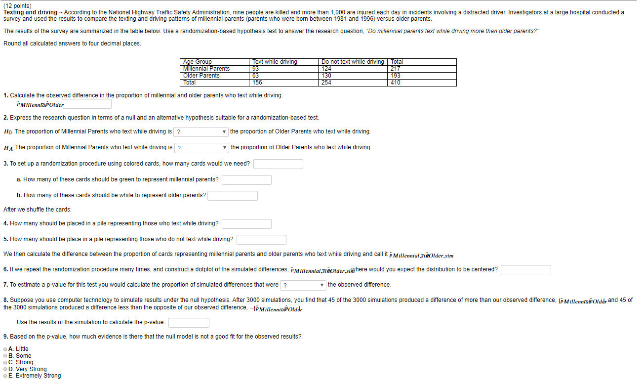 Solved (12 points) Texting and driving - According to the | Chegg.com