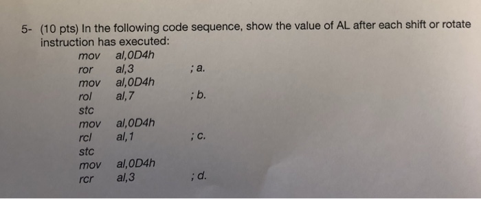 5- (10 pts) In the following code sequence, show the | Chegg.com