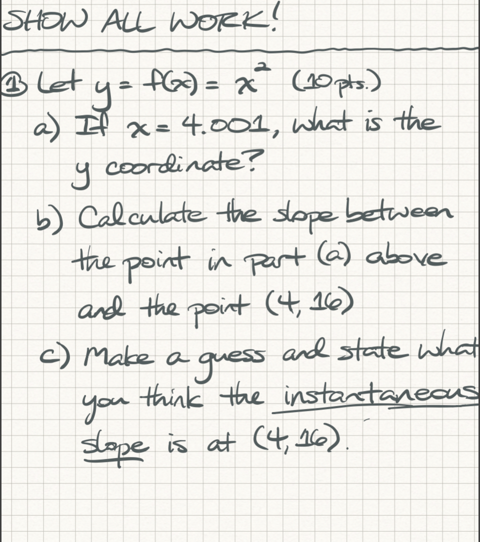 Solved SHOW ALL WORK! (1) Let y=f(x)=x2(10 pts.) a) If | Chegg.com