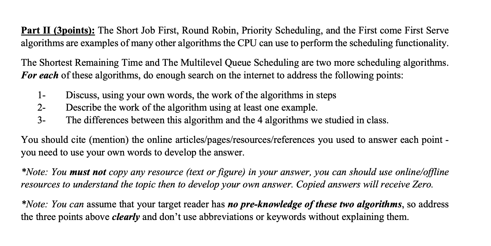 Solved Part II (3points): The Short Job First, Round Robin, | Chegg.com