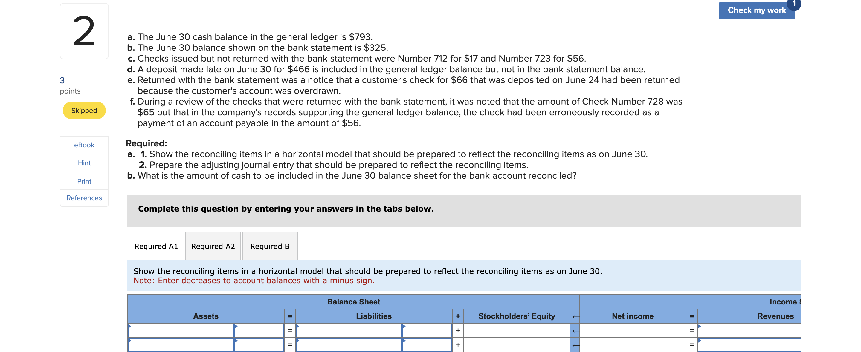 Solved a. The June 30 cash balance in the general ledger is | Chegg.com