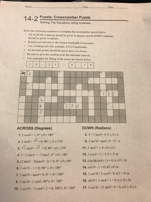 Solved Name Class 14-2 Puzzle: Crossnumber Puzzle Solving | Chegg.com