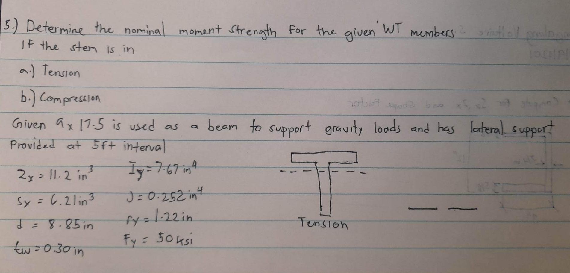 Solved 3.) Determine the nominal moment strength for the | Chegg.com
