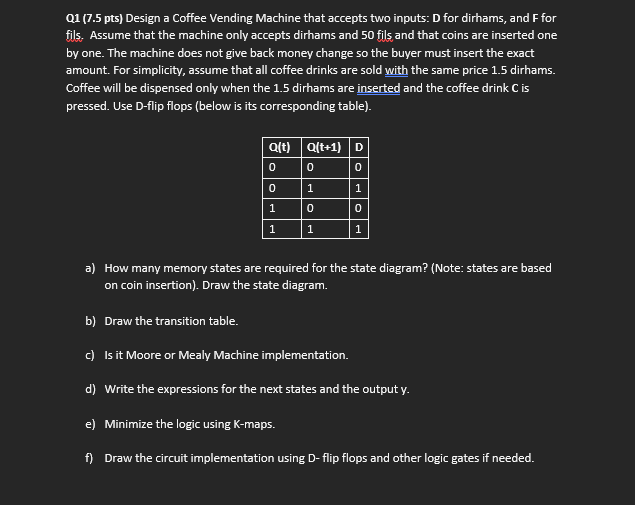 Q1 (7.5 pts) Design a Coffee Vending Machine that | Chegg.com