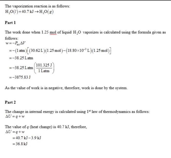The vaporization reaction is as follows H,O(1)-40.7kl | Chegg.com