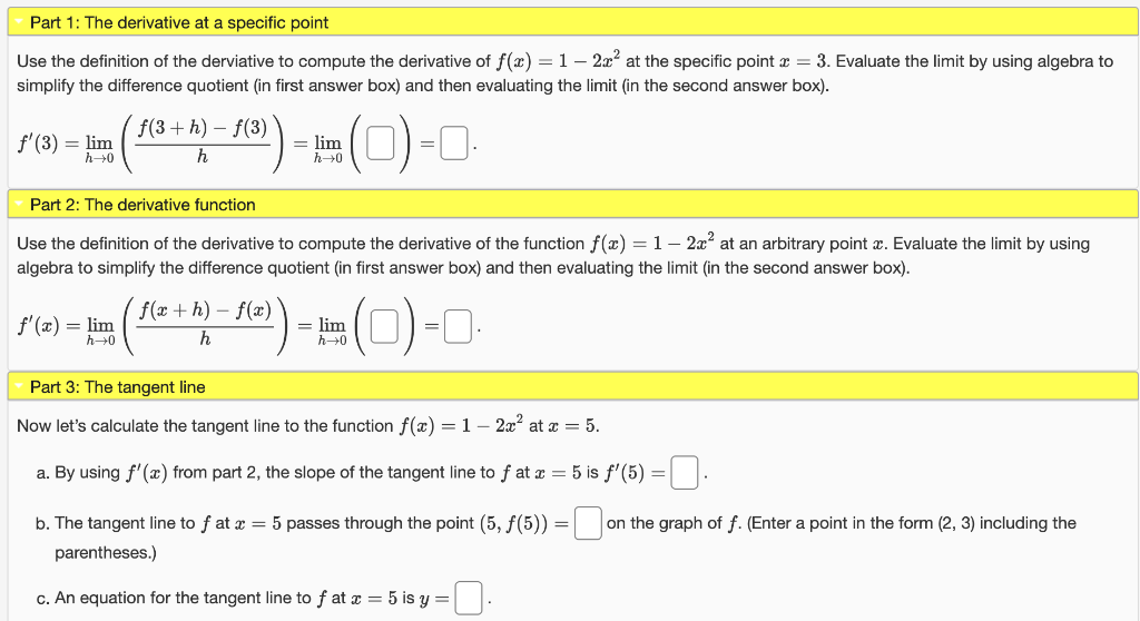 Solved Part 1: The derivative at a specific point Use the | Chegg.com
