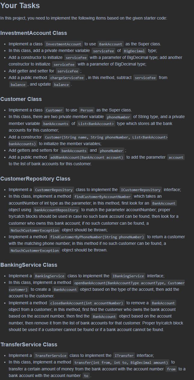 Solved I can't get customer repository and banking service | Chegg.com