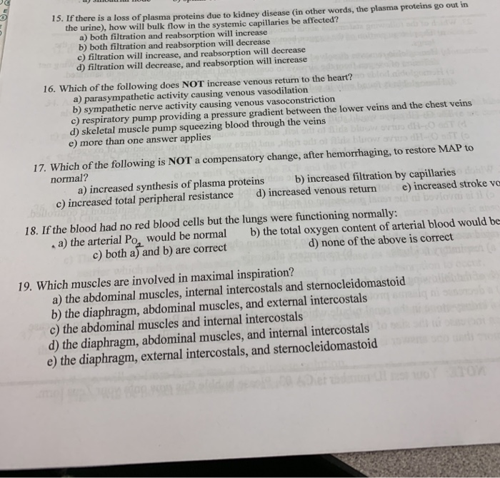 Solved 15 If There Is A Loss Of Plasma Proteins Due To Chegg
