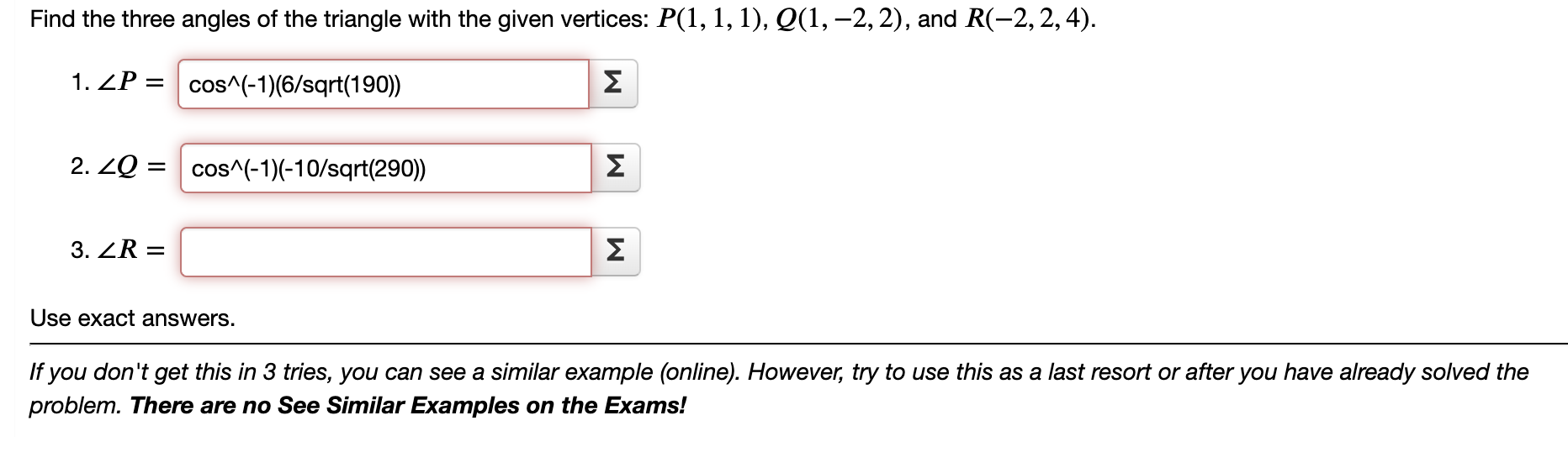 Solved Find the three angles of the triangle with the given | Chegg.com