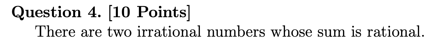 Solved Question 4. [10 Points] There are two irrational | Chegg.com