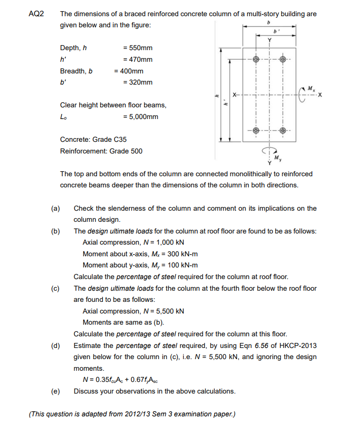 Q2 The dimensions of a braced reinforced concrete | Chegg.com