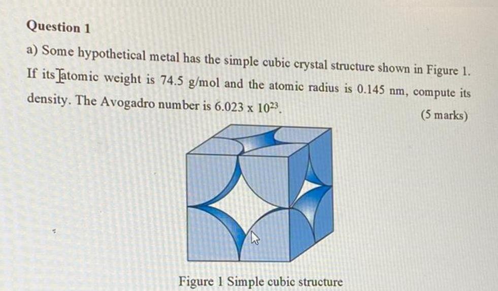 Solved Question 1 a) Some hypothetical metal has the simple | Chegg.com