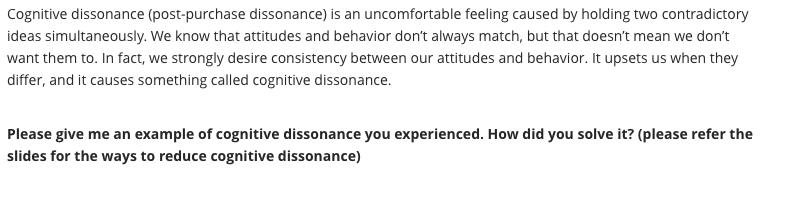 Solved Cognitive dissonance (post-purchase dissonance) is an | Chegg.com