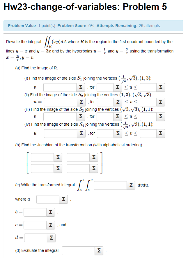 Solved Hw23-change-of-variables: Problem 5 Problem Value: 1 | Chegg.com