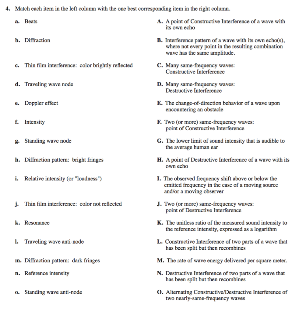 Solved 4 Match Each Item In The Left Column With The One 