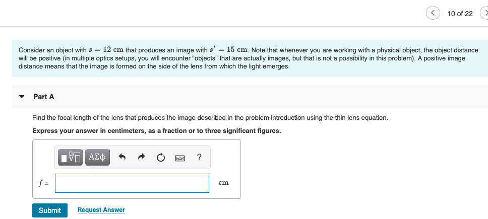 Solved 10 of 22X Consider an object with s 12 cm that | Chegg.com