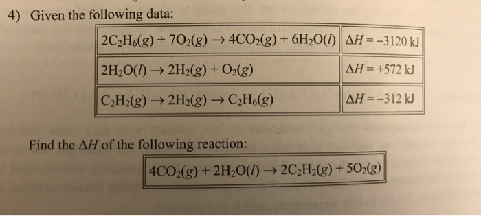 Solved 4) Given the following data 2C2H6(g) + 702(g) 4CO2(g) | Chegg.com