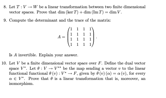 Solved 8. Let T: VW be a linear transformation between two | Chegg.com