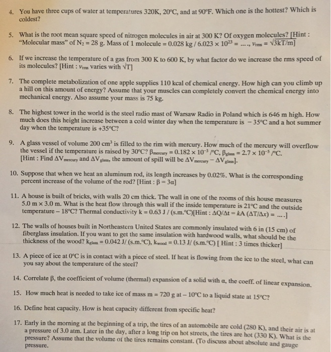 Solved You have three cups of water at temperatures 320K, 20 | Chegg.com