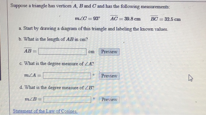 Solved Suppose a triangle has vertices A, B and C and has | Chegg.com