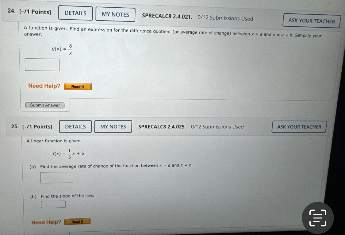 Solved [-/1 ﻿Points]SPRECALC8 2.4.021. 0/12 ﻿Submissions | Chegg.com