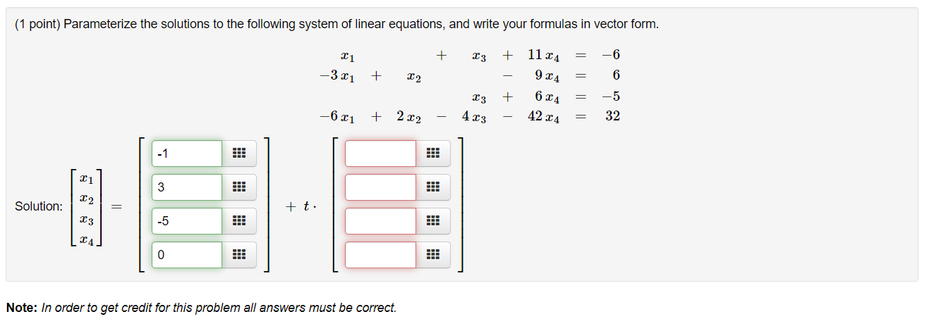 Solved Parameterize the solutions to the following system of | Chegg.com
