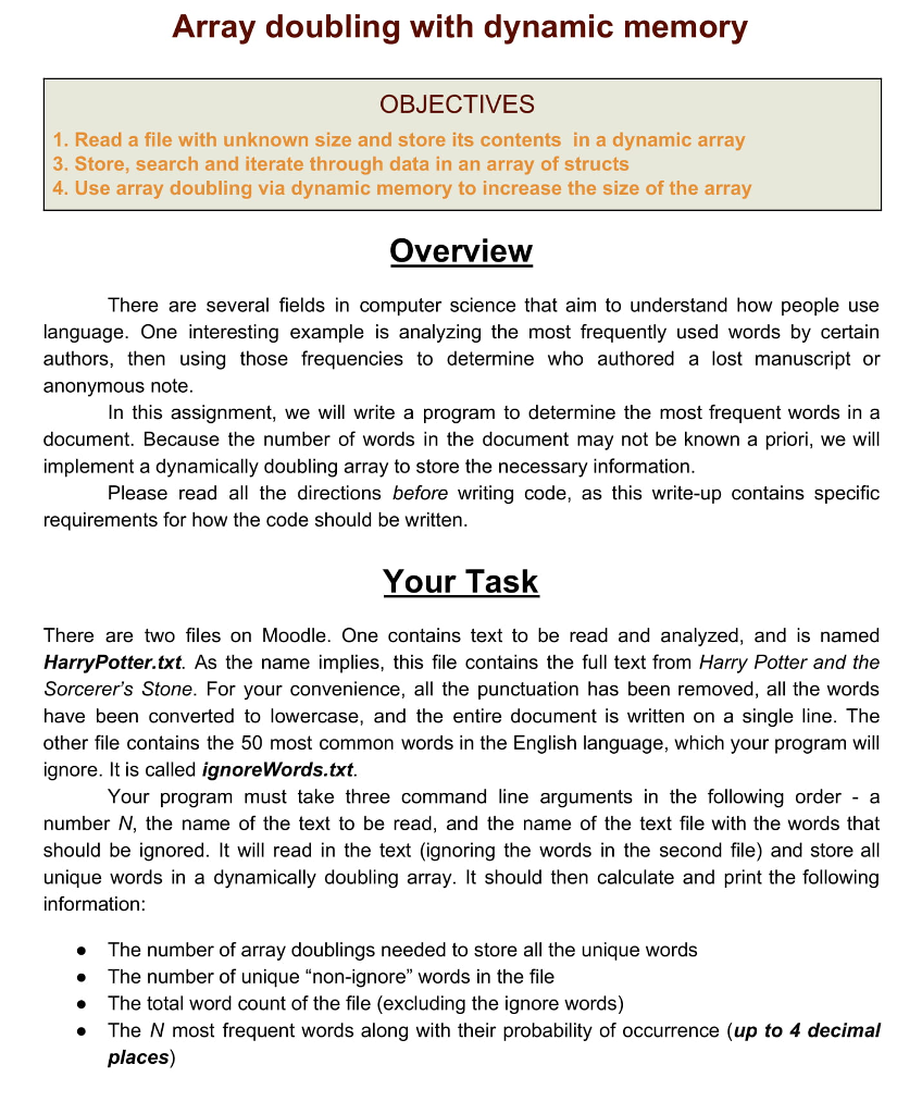 Solved Array doubling with dynamic memory OBJECTIVES 1. Read | Chegg.com