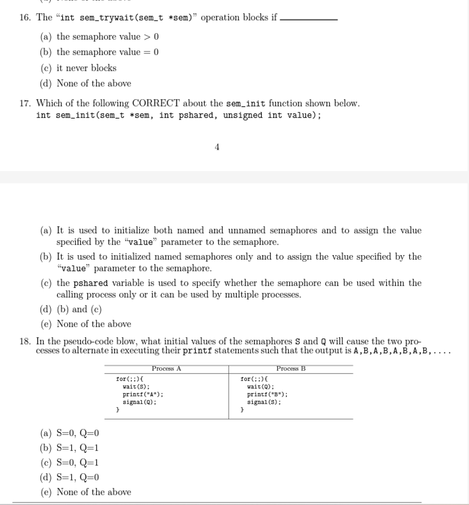 Solved The "int sem_trywait (sem_t *sem)" ﻿operation blocks | Chegg.com