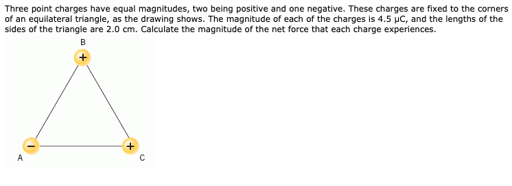 Solved Three point charges have equal magnitudes, two being | Chegg.com