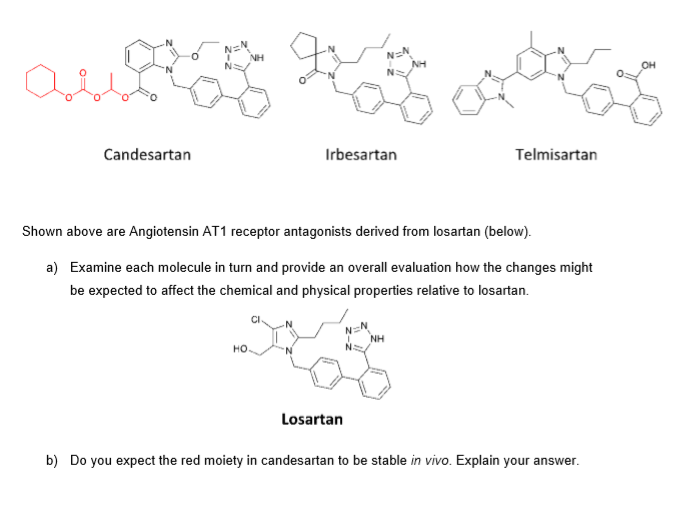 Solved -N OH 0 0 0 Candesartan Irbesartan Telmisartan Shown | Chegg.com