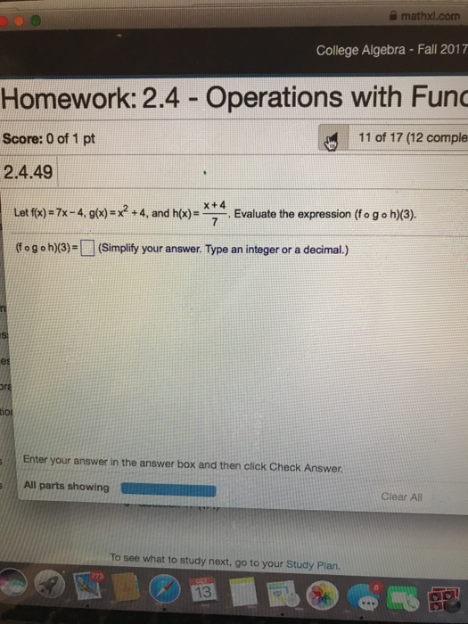 Solved 슬 mathxl.com College Algebra - Fall 2017 Homework: | Chegg.com