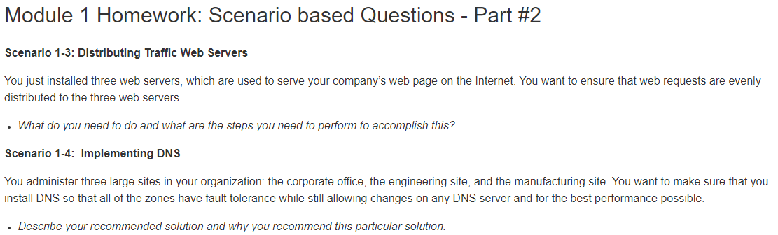Solved Module 1 Homework: Scenario based Questions - Part #1 | Chegg.com