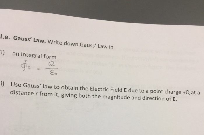 Solved Gauss' Law. Write down Gauss' Law in (i) an | Chegg.com
