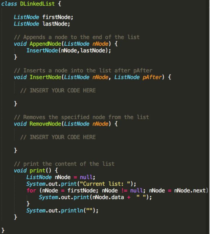 Solved In DLinkedList.java implement the following | Chegg.com