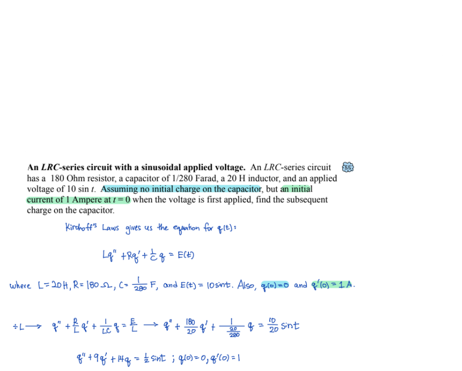 Solved An LRC-series circuit with a sinusoidal applied | Chegg.com